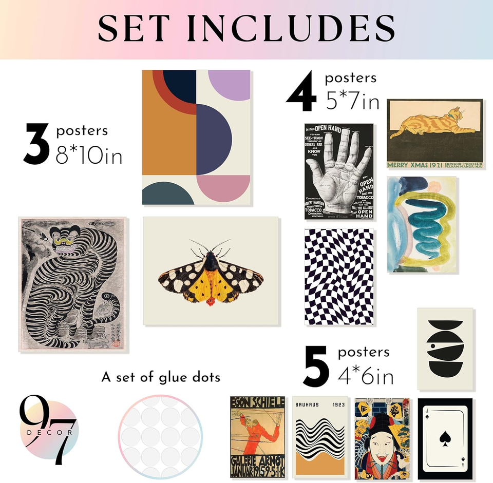 Vintage Eclectic Wall Art Collage - Abstract Modern Prints Set for Home ...