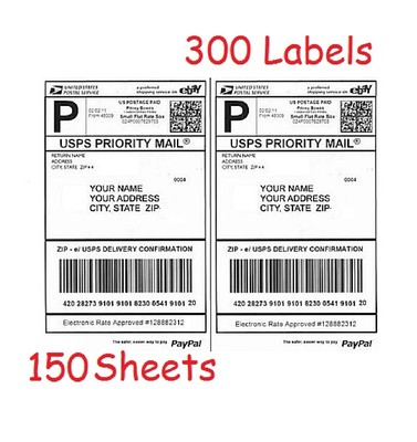 300 Half Sheet Shipping Labels for Laser/InkJet for eBay/PayPal/USPS ...