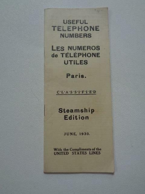 Vtg 1930 United States Lines Useful Telephone Numbers Steamship Edition ...