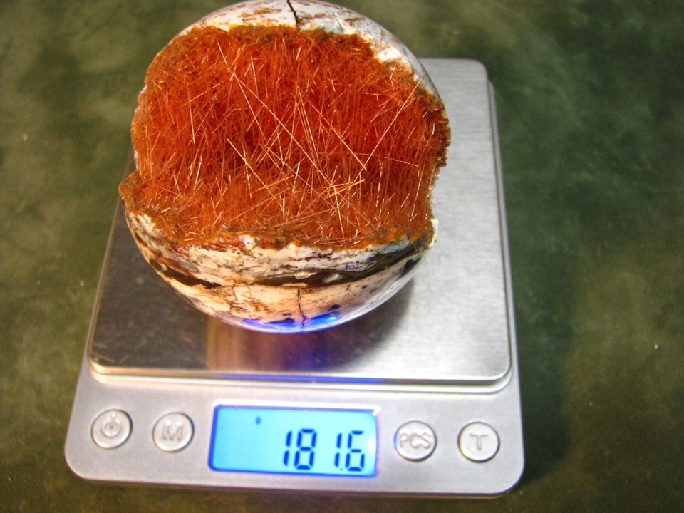 181g 6oz GOLD MAGNESITE CRYSTALS GEODE SPHERE W/STAND MOROCCO PHOSPHATE ...