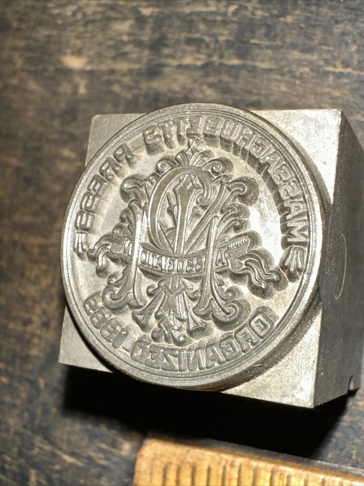 Vintage (Print Block) “ Massachusetts Press Organized 1869” Early Lead ...