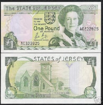 JERSEY 1 POUND P15 1989 QUEEN BIRD CHURCH COW UNC CURRENCY MONEY BILL ...