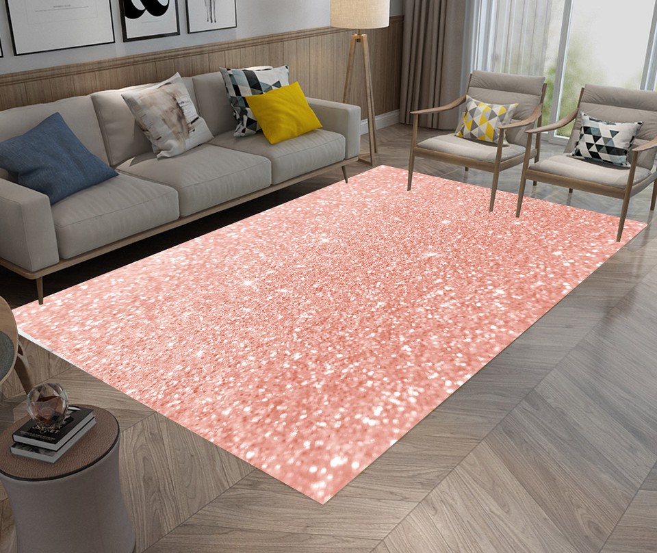 Rose Gold Glitter Design Floor Rug Mat Kids Bedroom Carpet Living Room ...