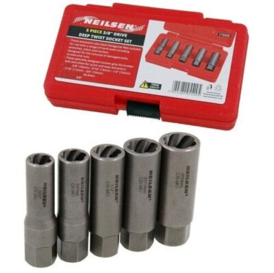 5pc Deep Twist Socket Set 10/16mm Damaged Nut & Bolt Extractor 3/8"Dr ...