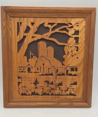 VTG Folk Art Fretwork Hanging Farm Scene - Hand Made Detailed Work | eBay