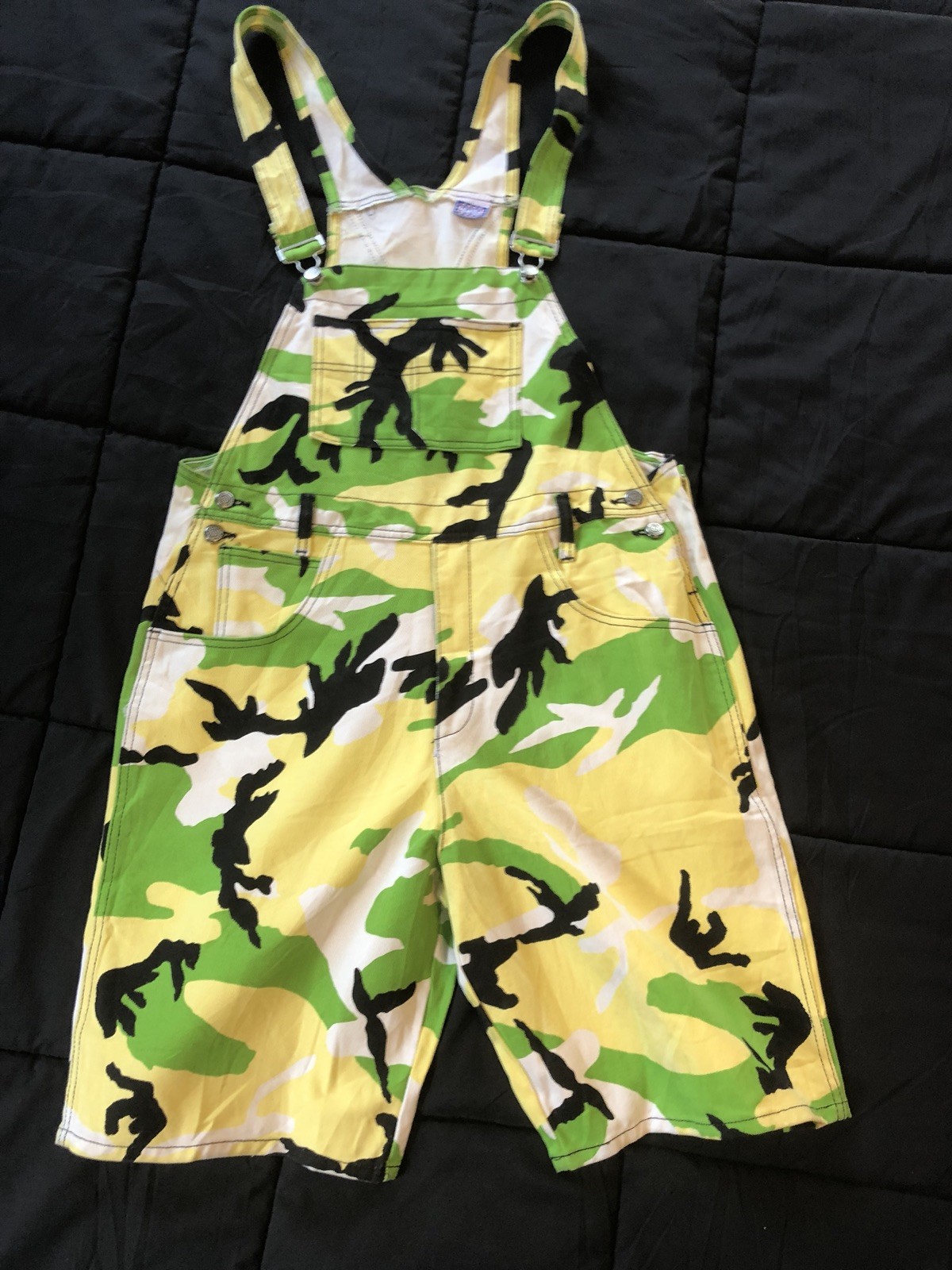 Vintage 90s Neon Camo Overalls Shortalls HipHop Cyber… - Gem