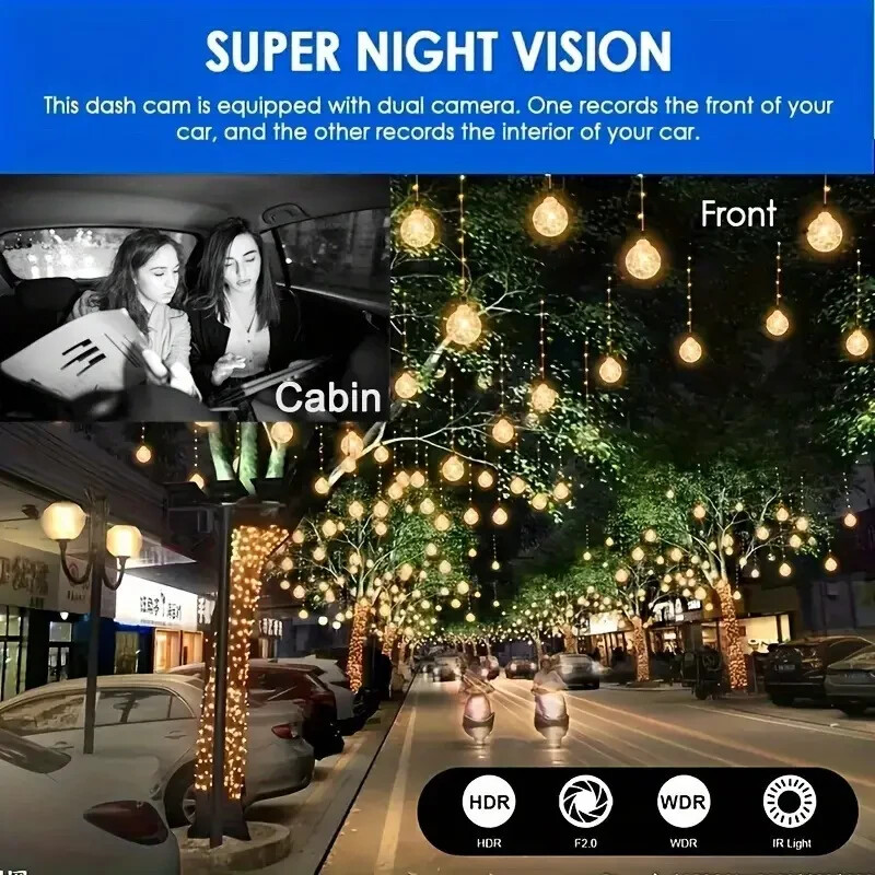 1080P Dual Camera Dash Cam with USB Rechargeable Lithium Polymer ...