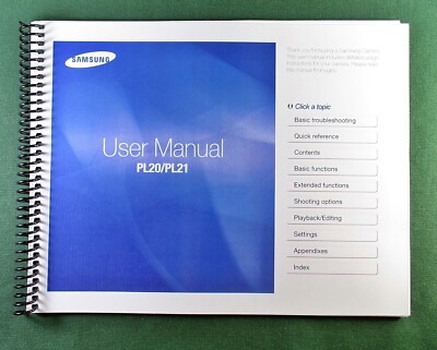 Samsung PL20 PL21 User's Manual: Full Color 106 pages & Protective ...