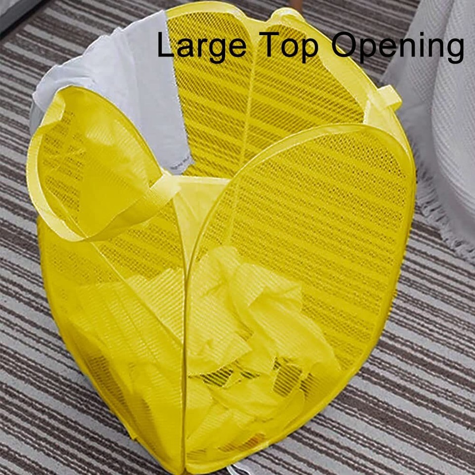 Pop Up Laundry Hamper Collapsible Mesh Laundry Basket With Side Pocket ...