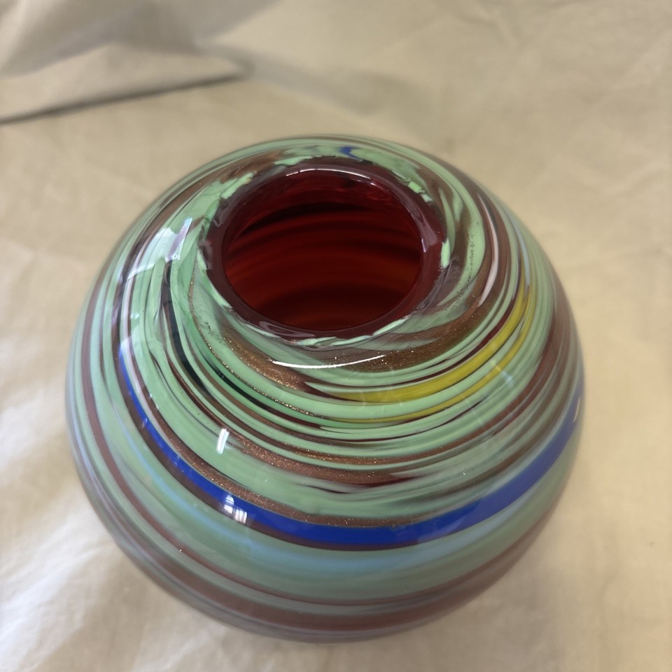 Department 56 Hand Blown Orb Vase, Art Glass, Studio Red Green Blue ...