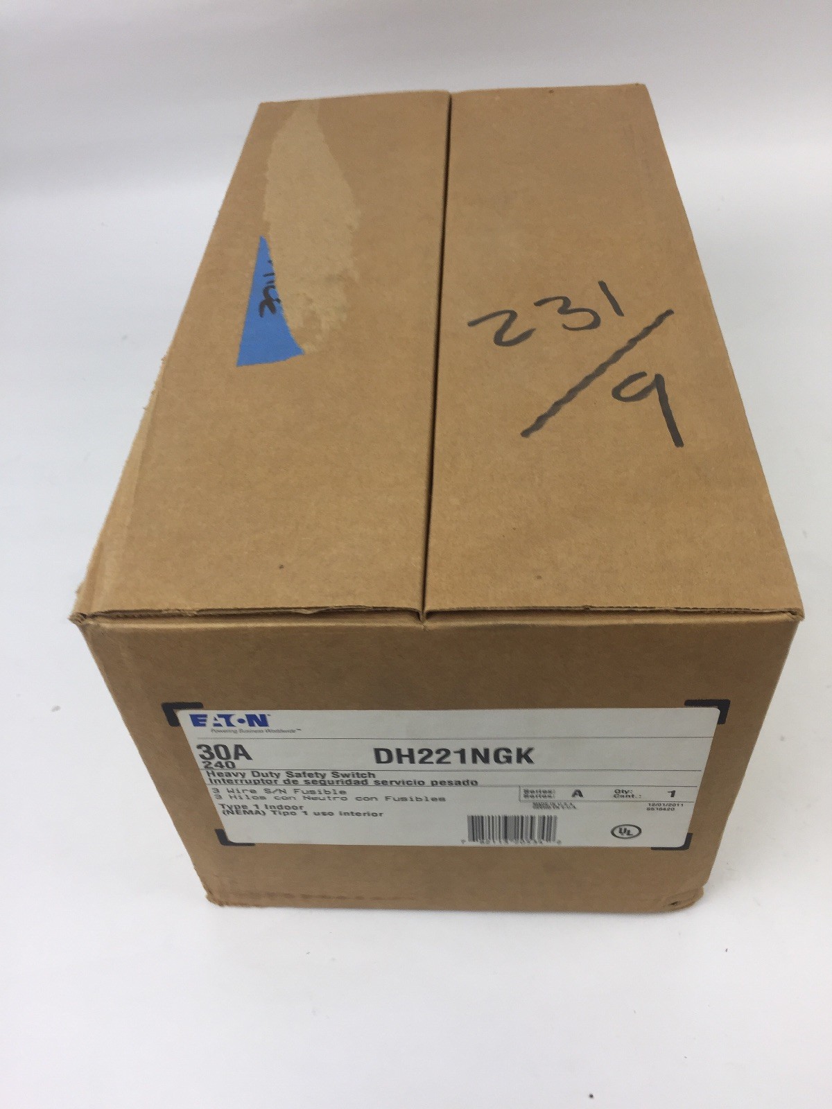 EATON DH221NGK HEAVY DUTY SAFETY SWITCH 3 WIRE S/N FUSIBLE 30 AMP 240 ...