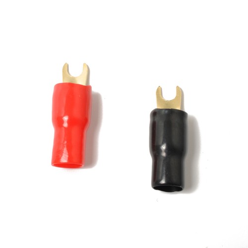 4GA Copper Crimp Terminals 2 Pairs Spade Fork Adapters Red Black Boots ...