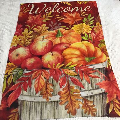 Set 2 Welcome Fall House Garden Flags Pumpkins Apples Flowers Flower ...
