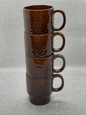 Vintage set of 4 brown stackable coffee mugs, cups Japan | eBay