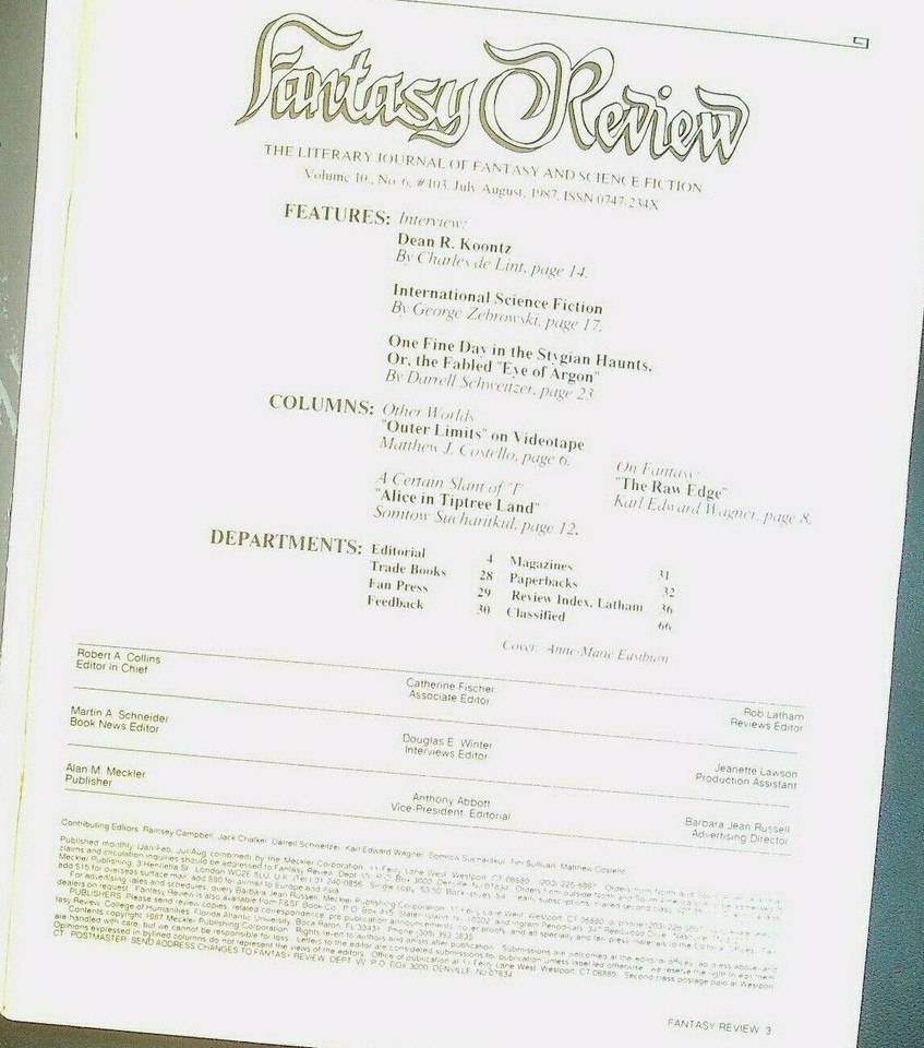 Fantasy Review 103 Dean R Koontz George Zebrowski Anne-Marie Eastburn ...