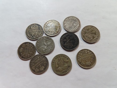 V4 Great Britain & Canada Older Small Silver Coins Mixed Group 10 pcs ...