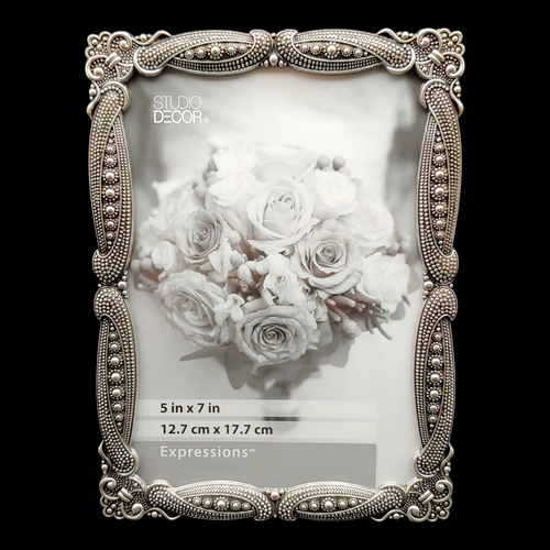 Ornate Beaded Photo Picture Frame 5x7 Silver Tone Metal Expressions ...