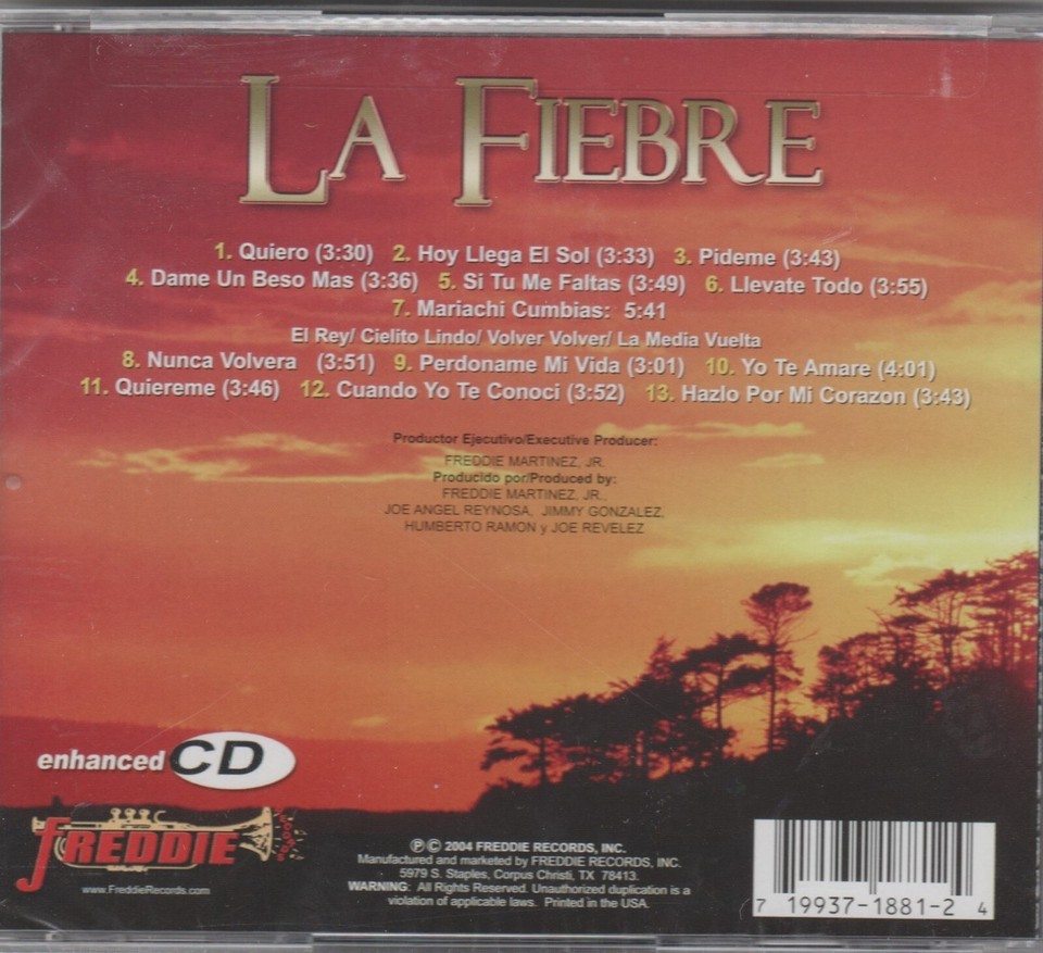 *New Tejano CD-*La Fiebre-"REUNIDOS" ...(13 Great Songs) -Tejano CD ...