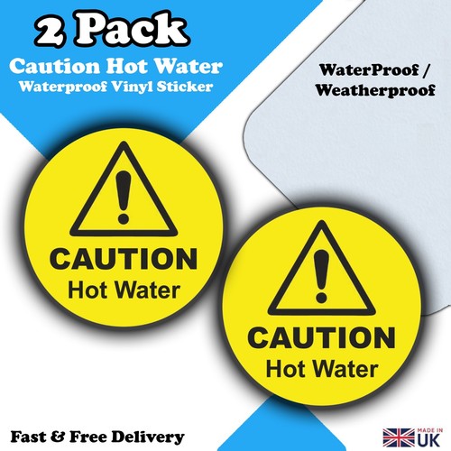 2-Pack Caution Hot Water - Round Vinyl Sticker Signs - Waterproof ...