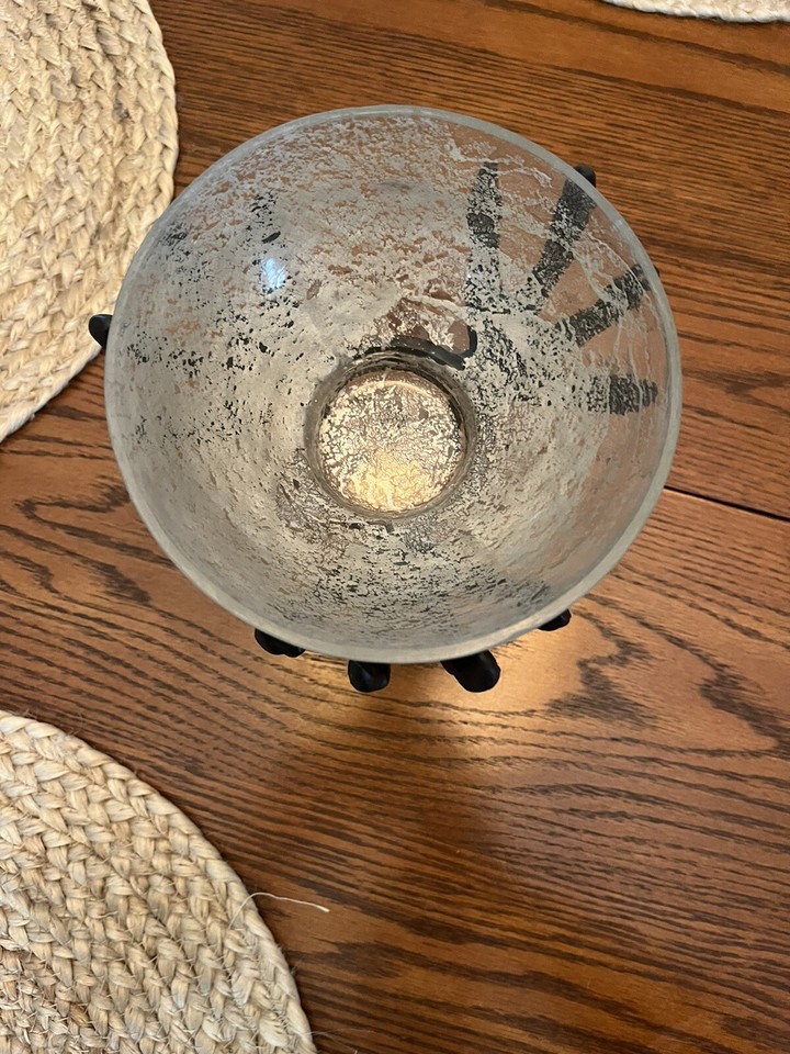 RAVEN CLAWS MERCURY GLASS BOWL Halloween Candy 7”x6” Metal Base | eBay