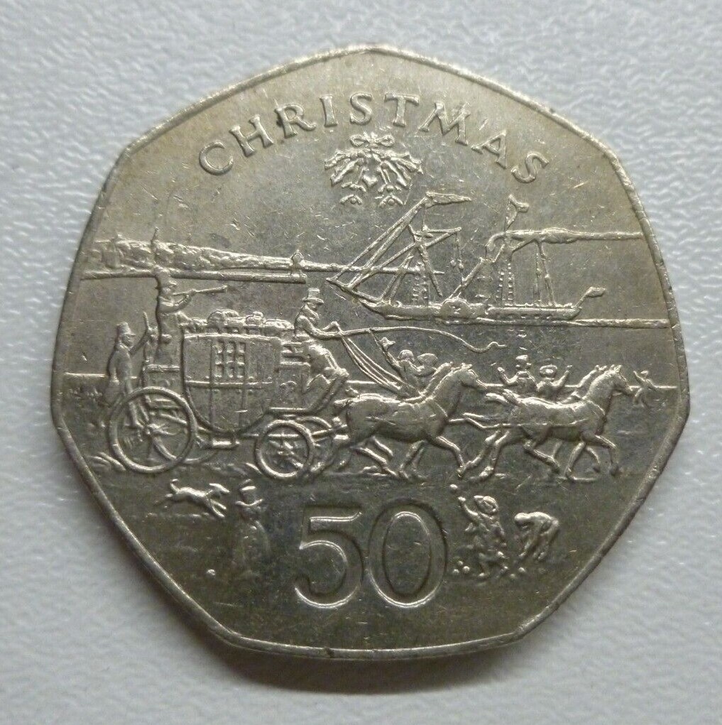 Christmas 50p Coins Isle of Man IOM Large Size Various Dates 1980-1991 ...