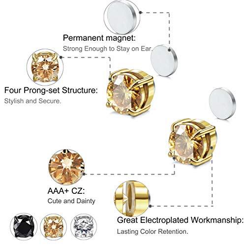 FIBO STEEL 6 Pairs Stainless Steel Magnetic Stud Earring CZ Magnet Non ...