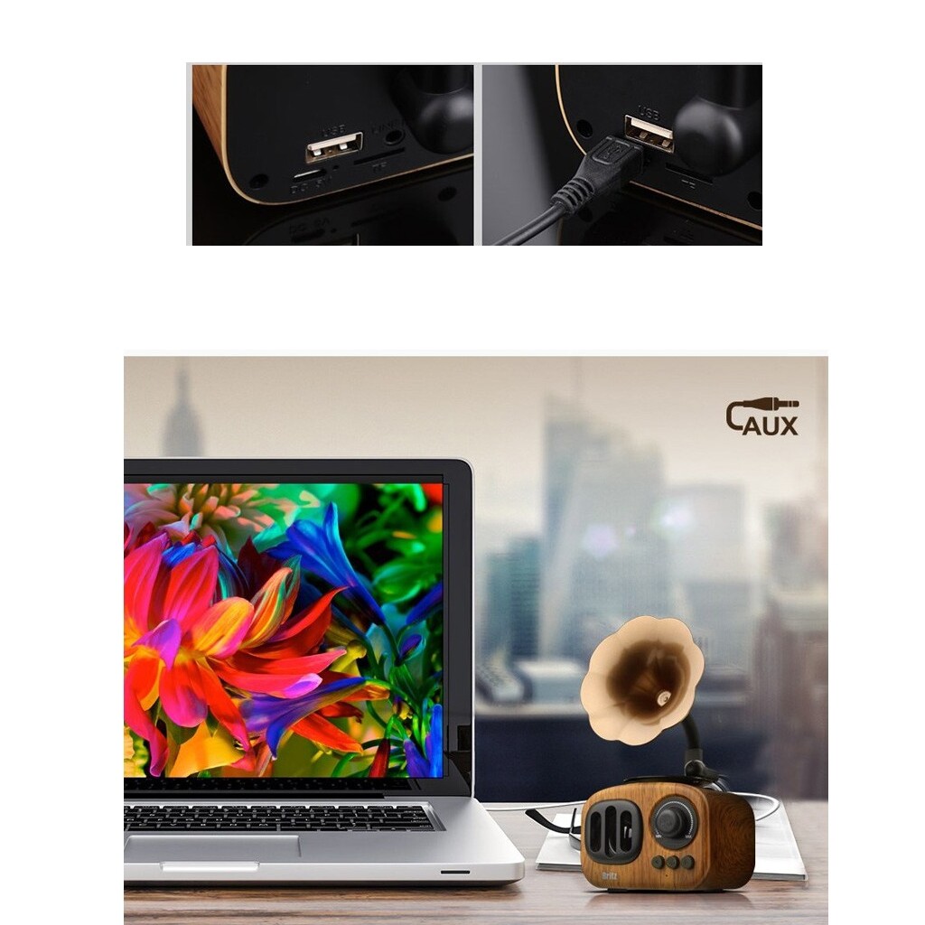 Britz Bluetooth Wireless Speaker Antique Style Portable FM Radio BA-MK2 ...