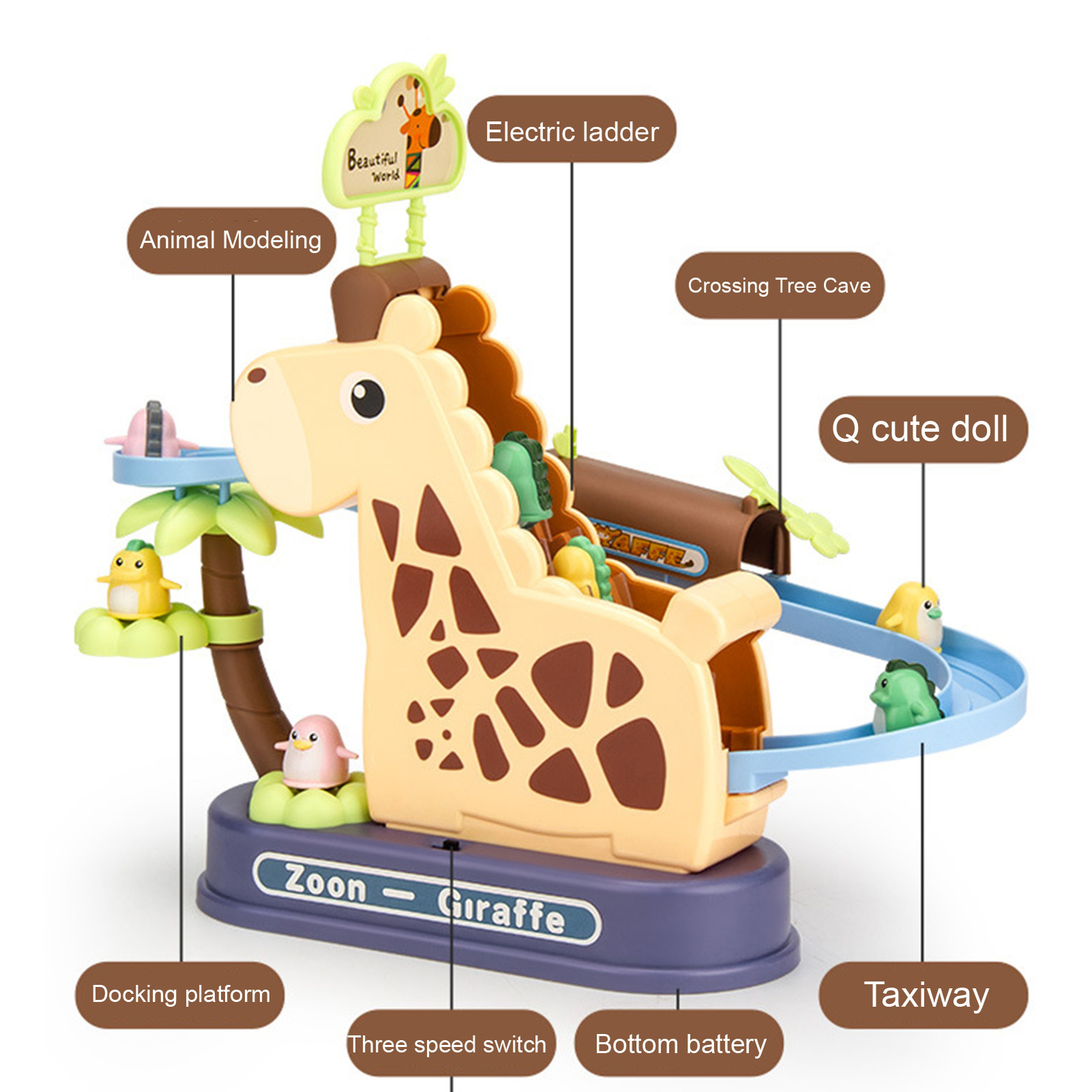 Kids Slide Trail Toy Automatic Ladder Recreation No Pause Giraffe Slide ...