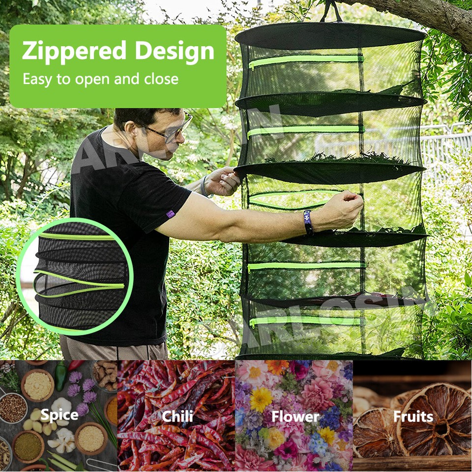 4-6 TIER HANGING DRYING NET LARGE DRY RACK SHELF HYDROPONIC GROW HERB ...