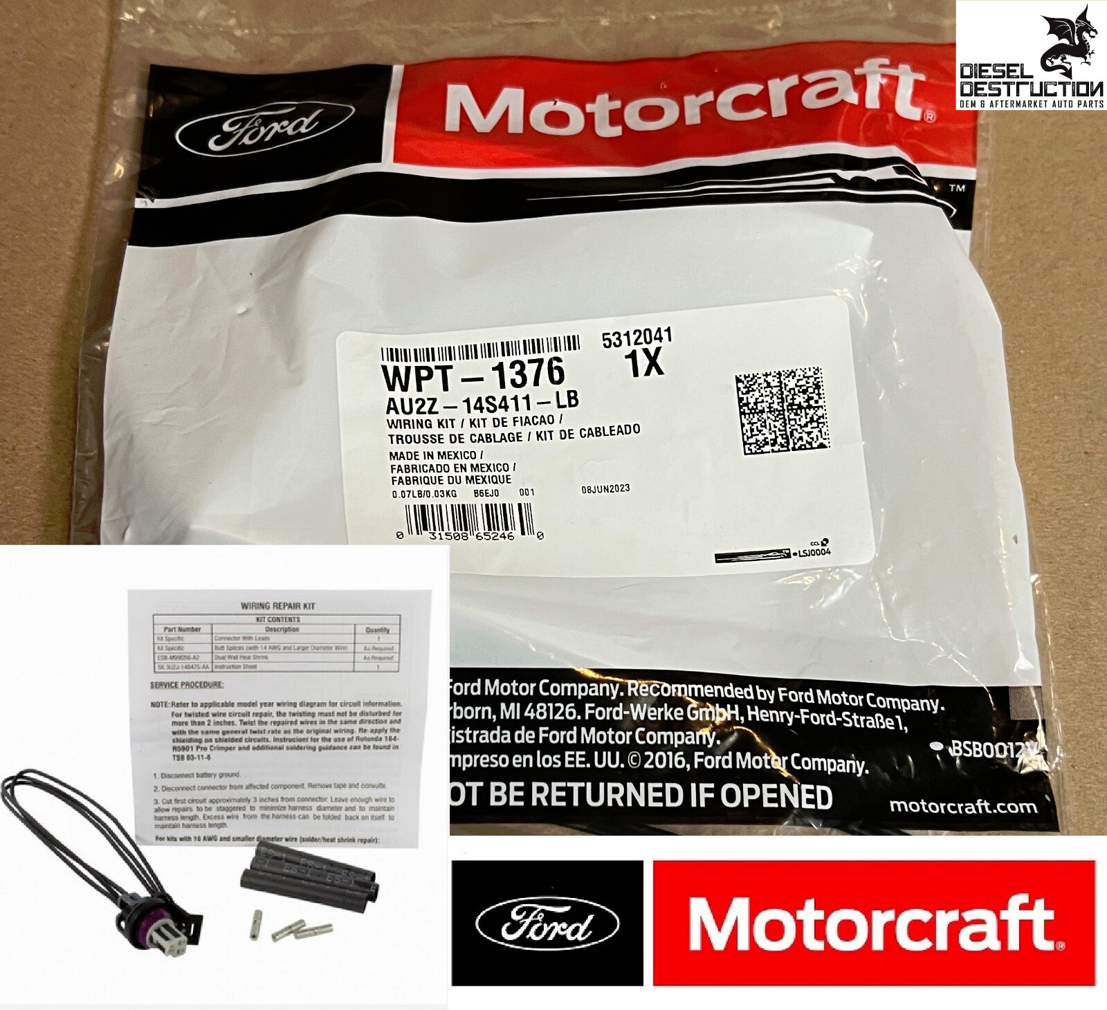OEM Motorcraft WPT-1376 6.0L Diesel ICP Sensor Connector Kit AU2Z ...