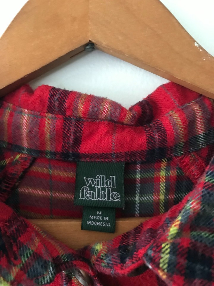 Wild Fable Women's Long Sleeve Red Plaid Button-Down Flannel Crop Shirt ...