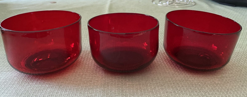 Lot of 3 Hand-Blown Ruby Red Glass Bowls | eBay