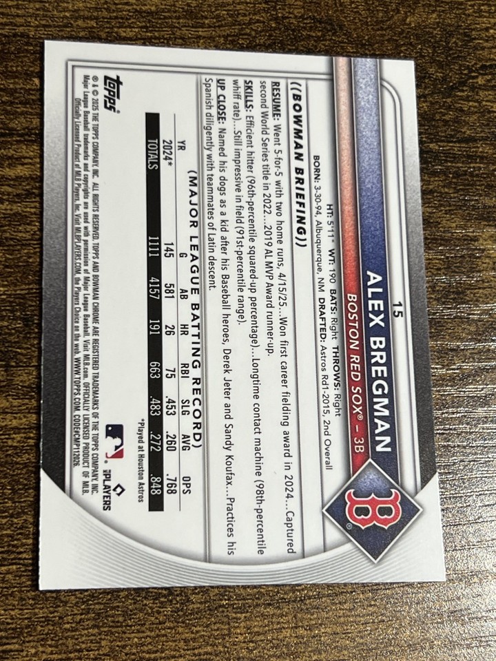 ALEX BREGMAN 2025 Bowman Chrome #15 Red Sox | eBay