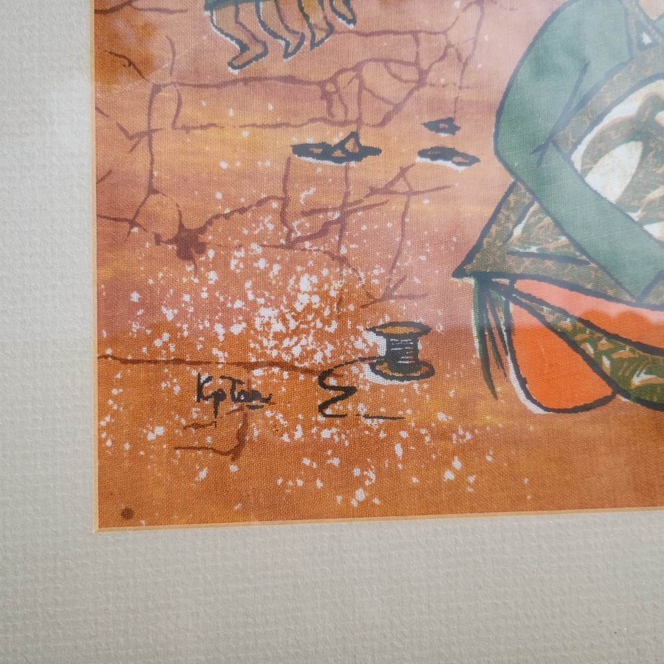 Vintage MCM Southeast Asian Batik Silk Paintings Signed Framed Pair Ox ...