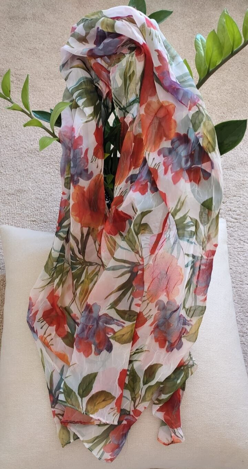 Ladies Women Embroidered Flower Prent Fabric Shafon Fashion Long Scarf ...