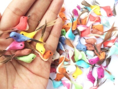12 Colorful Cotton Foam Feather Miniature Artificial Birds Decor Crafts ...