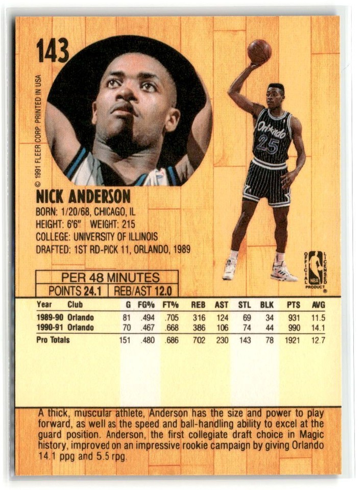 Nick Anderson Orlando Magic 1991-92 Fleer #143 | eBay
