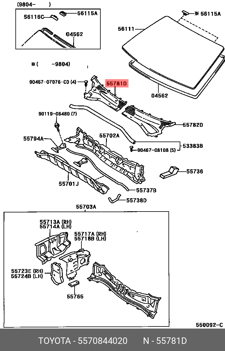 Original louver, cowl top ventilator, right, 5570844020 for TOYOTA ...