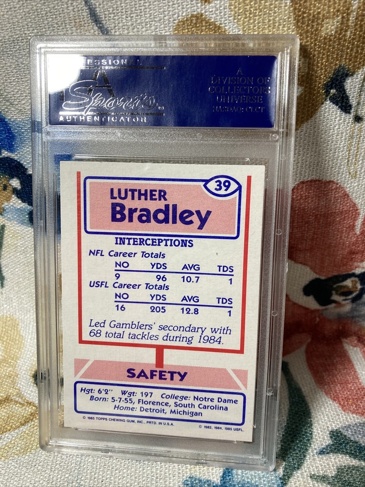 LUTHER BRADLEY XRC ROOKIE PSA 10 DETROIT LIONS 1985 TOPPS USFL ...