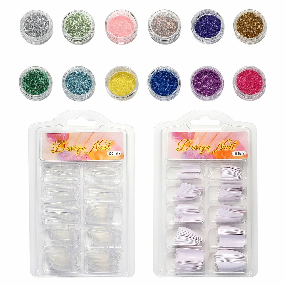 Acrylic Glitter Powder Nail Art Manicure Tool Tips Brush DIY Pro Full ...