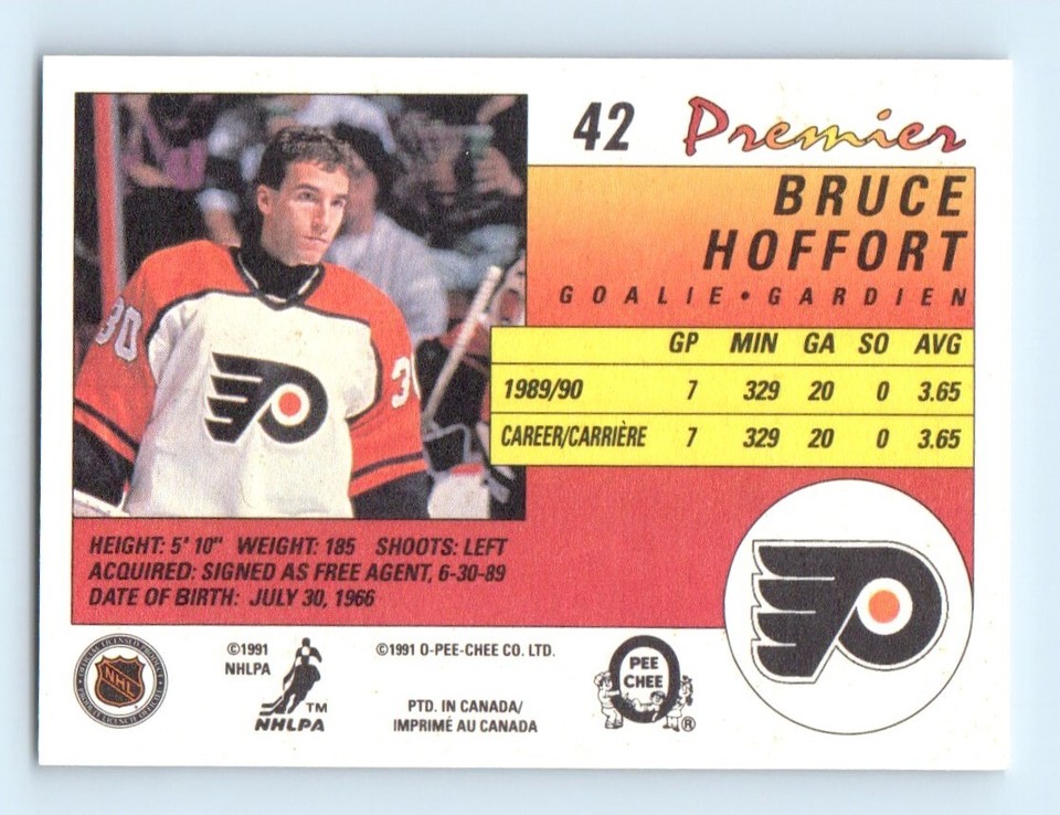 1990-91 O-Pee-Chee Premier Bruce Hoffort Rookie Philadelphia Flyers #42 ...