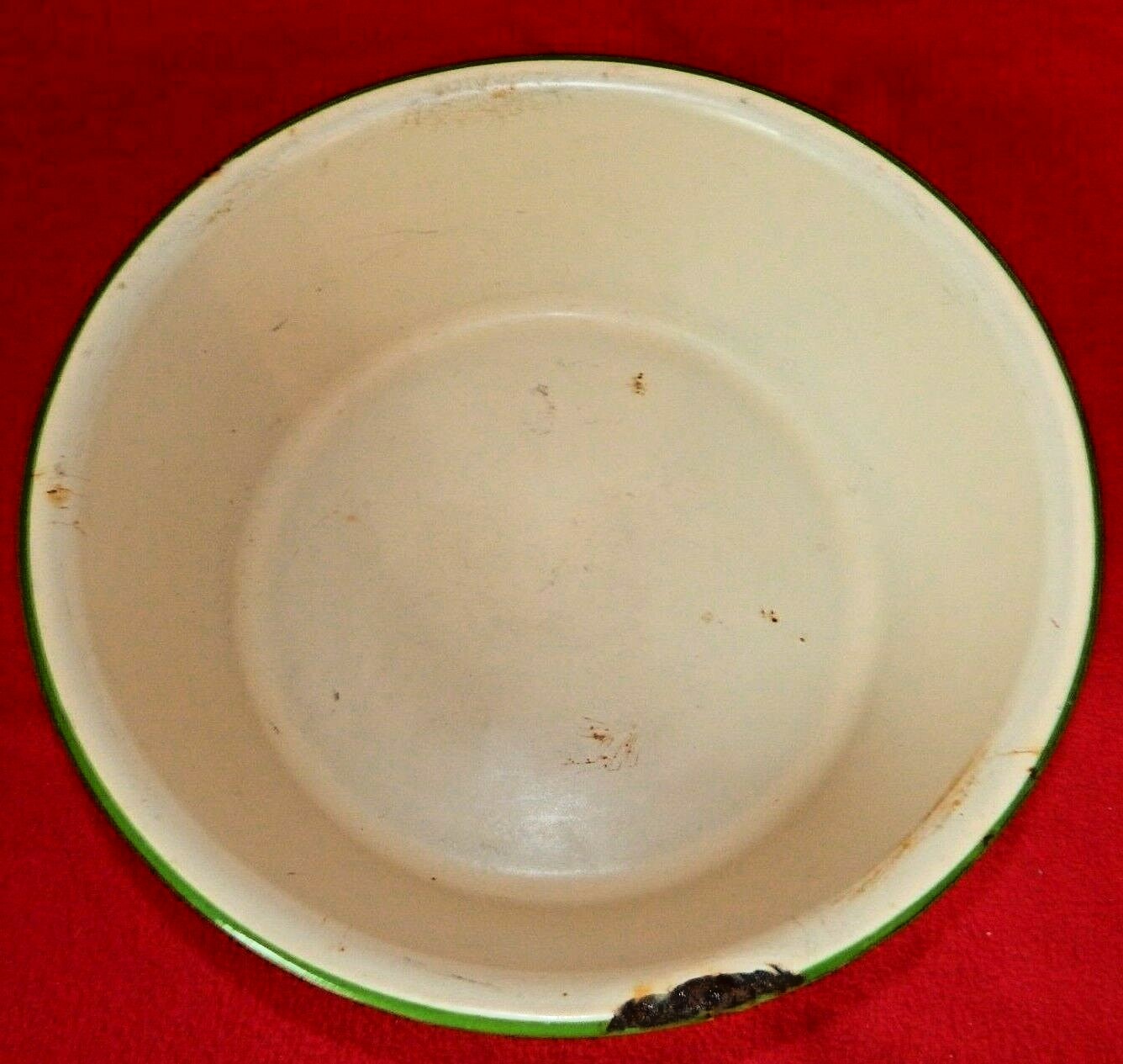 Vintage Round Enamelware Metal Bowl Tan & Green 7-1/4" Diameter | eBay