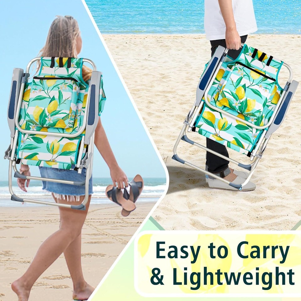 Backpack Beach Chair, 5 Level Adjustable Positions Beach Chair with ...