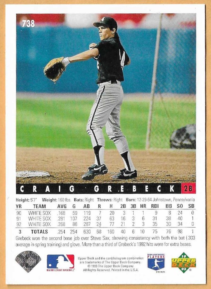 CRAIG GREBECK CHICAGO WHITE SOX #738 - UPPER DECK NM-MT 1993 | eBay