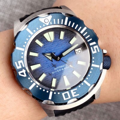 42mm Monster Deep Sea Blue Dial Japan NH35 AR Sapphire 200m Waterproof ...