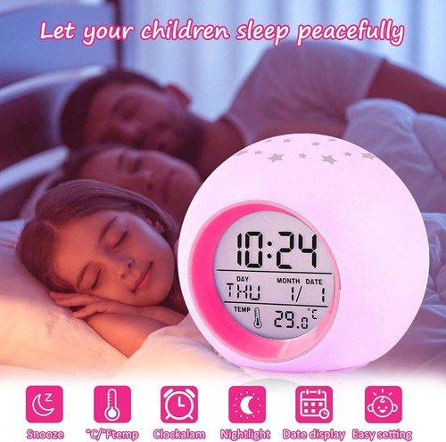Kids Alarm Clock,Moon Stars Projector Alarm Clock,7 Color Changing ...