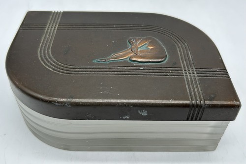 Vintage Hickok Art Deco Frosted Glass and Metal Box with Nude Copper ...