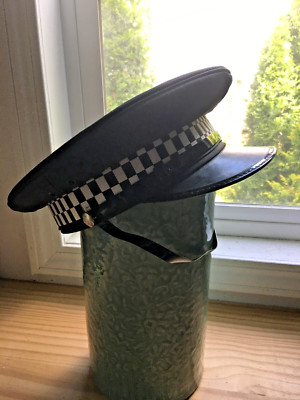 Vintage British Police Officer Cap Checker Pattern Waterproof w/ Chin ...