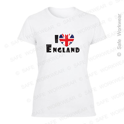 Ladies I LOVE England British Flag T SHIRT - Girls Fit Fashionable Top ...