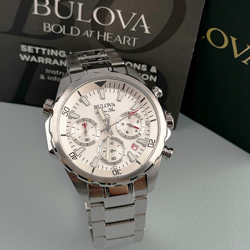 Bulova Marine Star 96B255 White Chronograph Dial Men's Quartz Watch ...